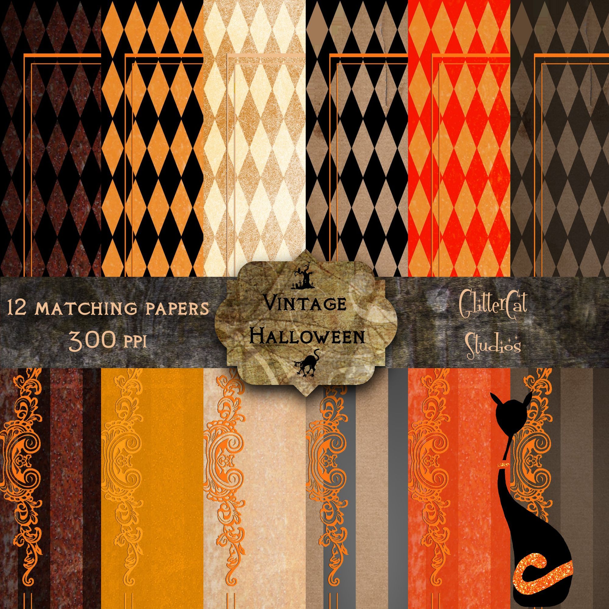 DIGITAL PAPER PACK: Vintage Halloween, 12 x 12 digital papers, junk ...